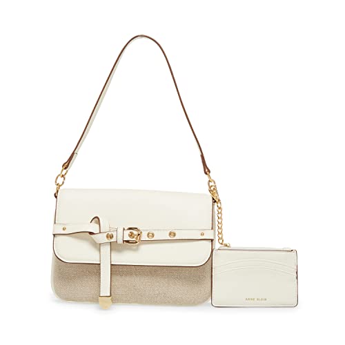 Anne Klein womens Flap With Card Case canvas shoulder baggette, White, One Size US