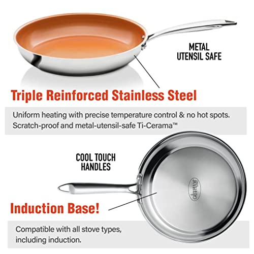 Gotham Steel Stainless Steel Premium 10β Frying Pan, Triple Ply Reinforced with Super Nonstick Ti- Cerama Copper Coating and Induction Capable Encapsulated Bottom β Dishwasher Safe