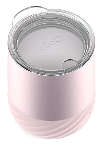 Ello Clink Vacuum Insulated Stainless Steel Tumbler - Wine Glass with Silicone Protection Coaster, 12oz , Pink Satin