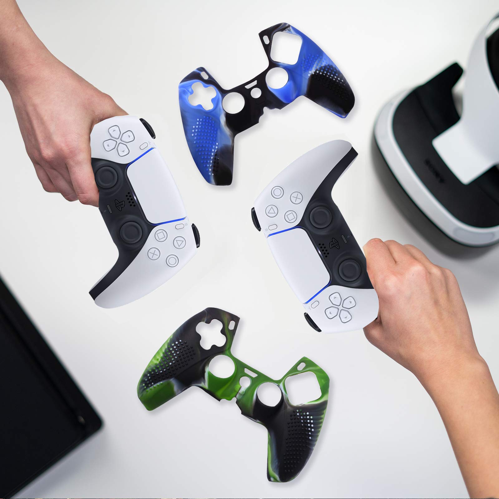 2 Pack PS5 Controller Grip Covers with 4 Thumb Stick Caps, Anti-skid Silicone Protective Cases for PlayStation 5 DualSense Wireless Controller with Silicone Joystick Caps in 2 Different Colors