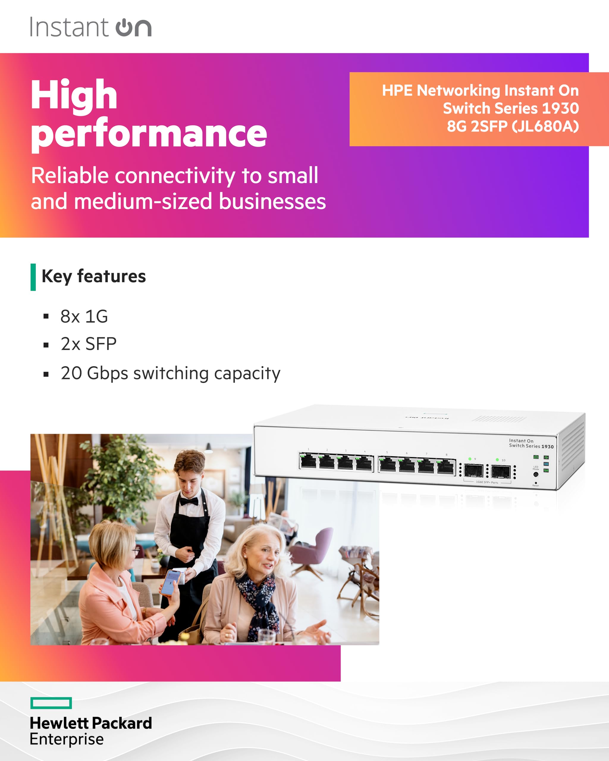 HPE Aruba Instant On 1930 8G 2SFP Switch - Switch - 10 Ports - Managed - Rack-mountable