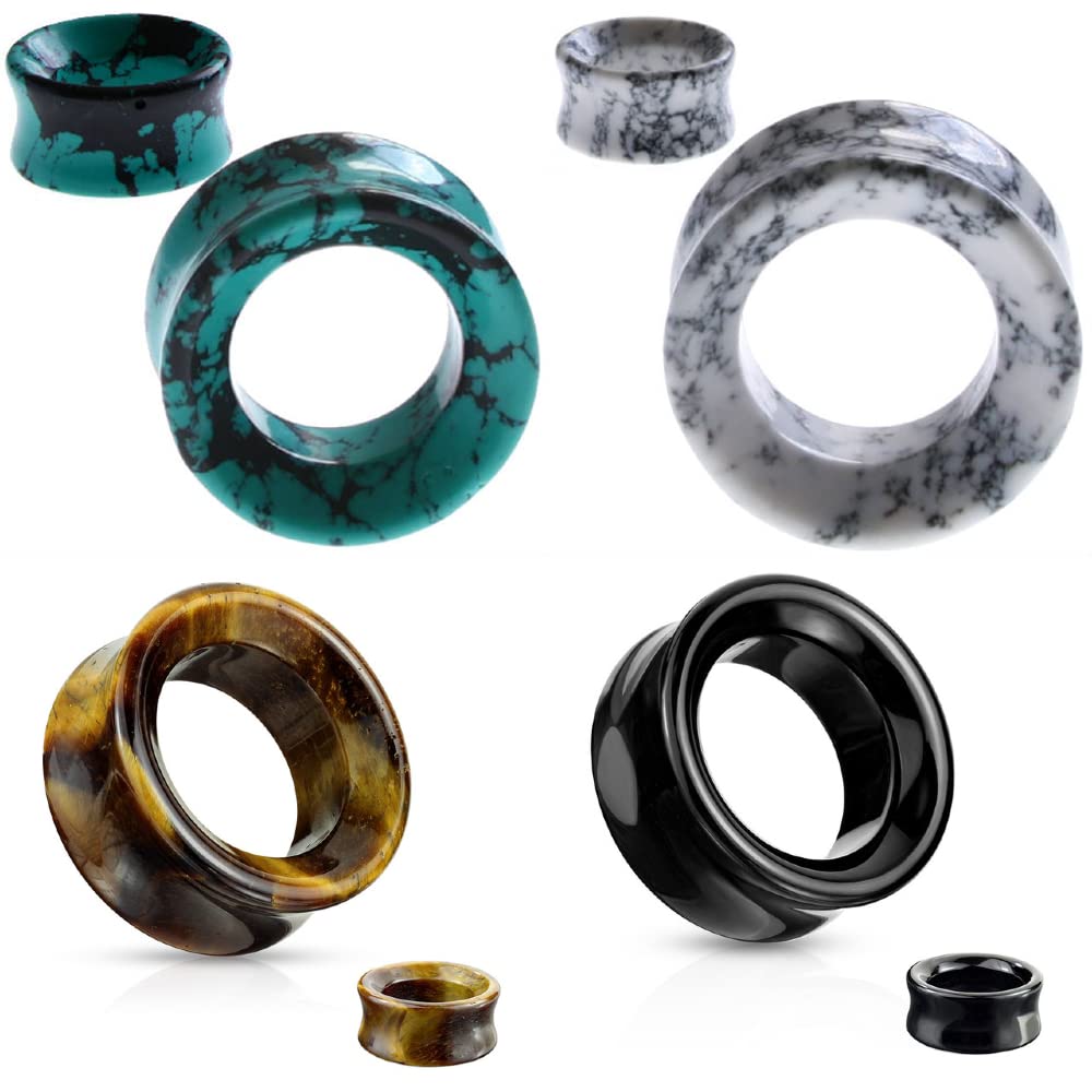 4 Pack SoScene Hollow Stone Ear Gauge Ear Plugs All 4 Color 4 Pairs (14mm- 9/16 inch)