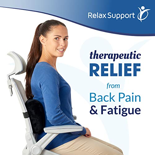 RELAX SUPPORT RS7-X Lumbar Support Pillow - Medium Firm Memory Foam Office Chair Back Support - Promotes Spinal Alignment & Better Posture - Non-Slip Strap, Washable Cover - Fits Wheelchair, Recliner