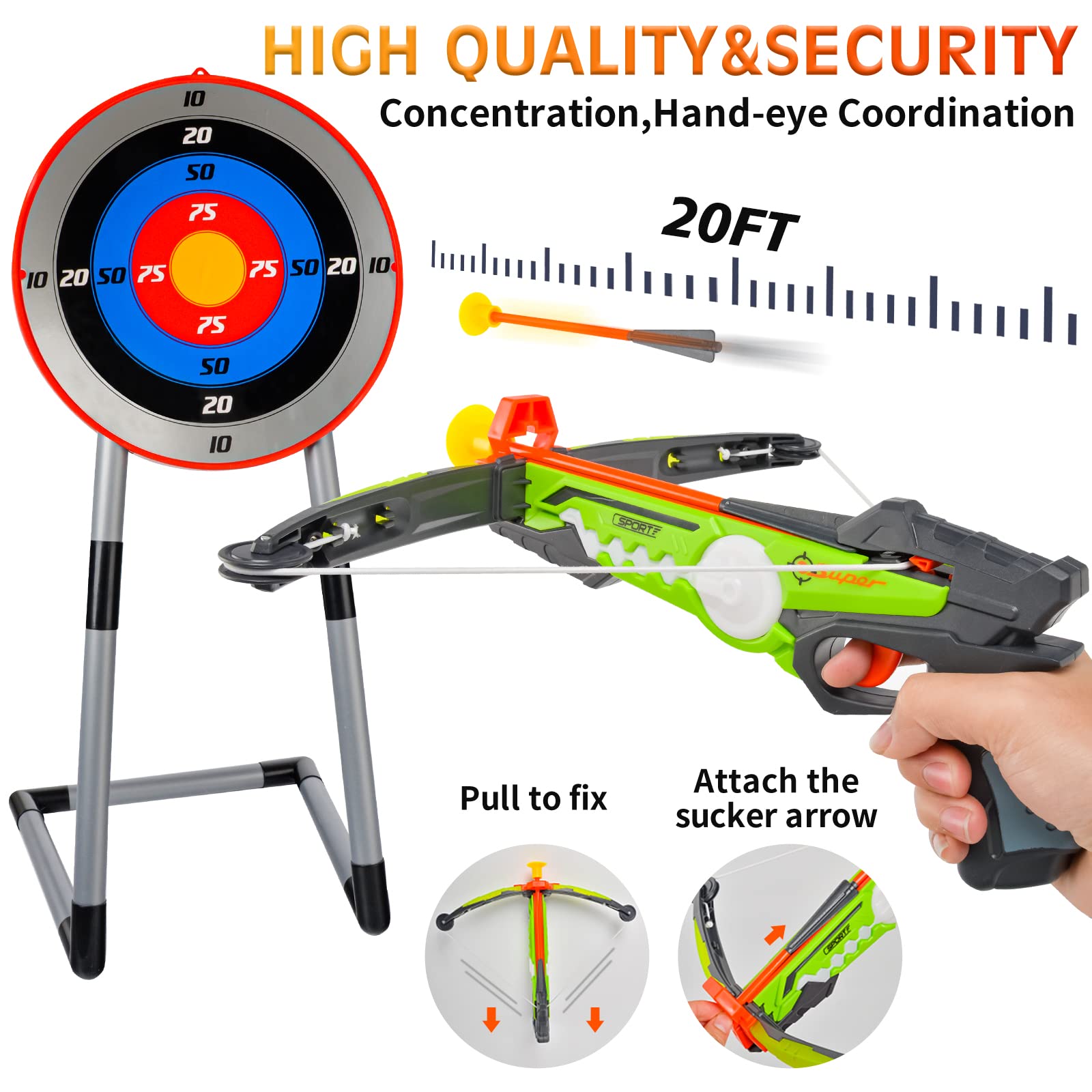 3 Pack Bow and Arrow for Kids 8-12, Kids Archery Set with LED Crossbow & 2 Light Up Bows & Bigger Stand Target & 15 Arrows, Kids Bow and Arrow Set for Boys 4-6 with 2 Quivers