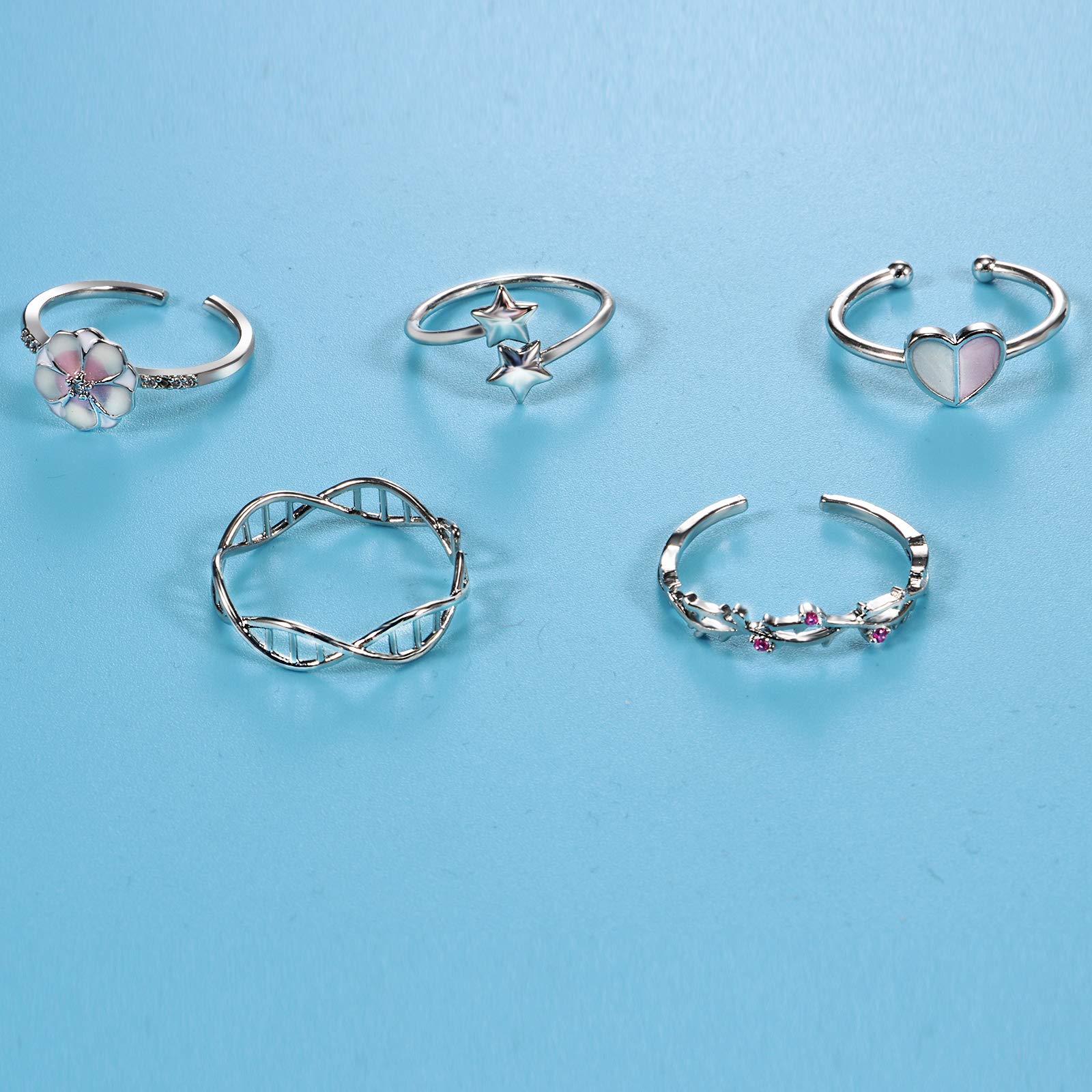 20 Pcs Adjustable Rings Set for Women - Cute Stackable Finger Rings Pack for Teens Girls -in Gold and Silver Tone (#2-Silver Tone)
