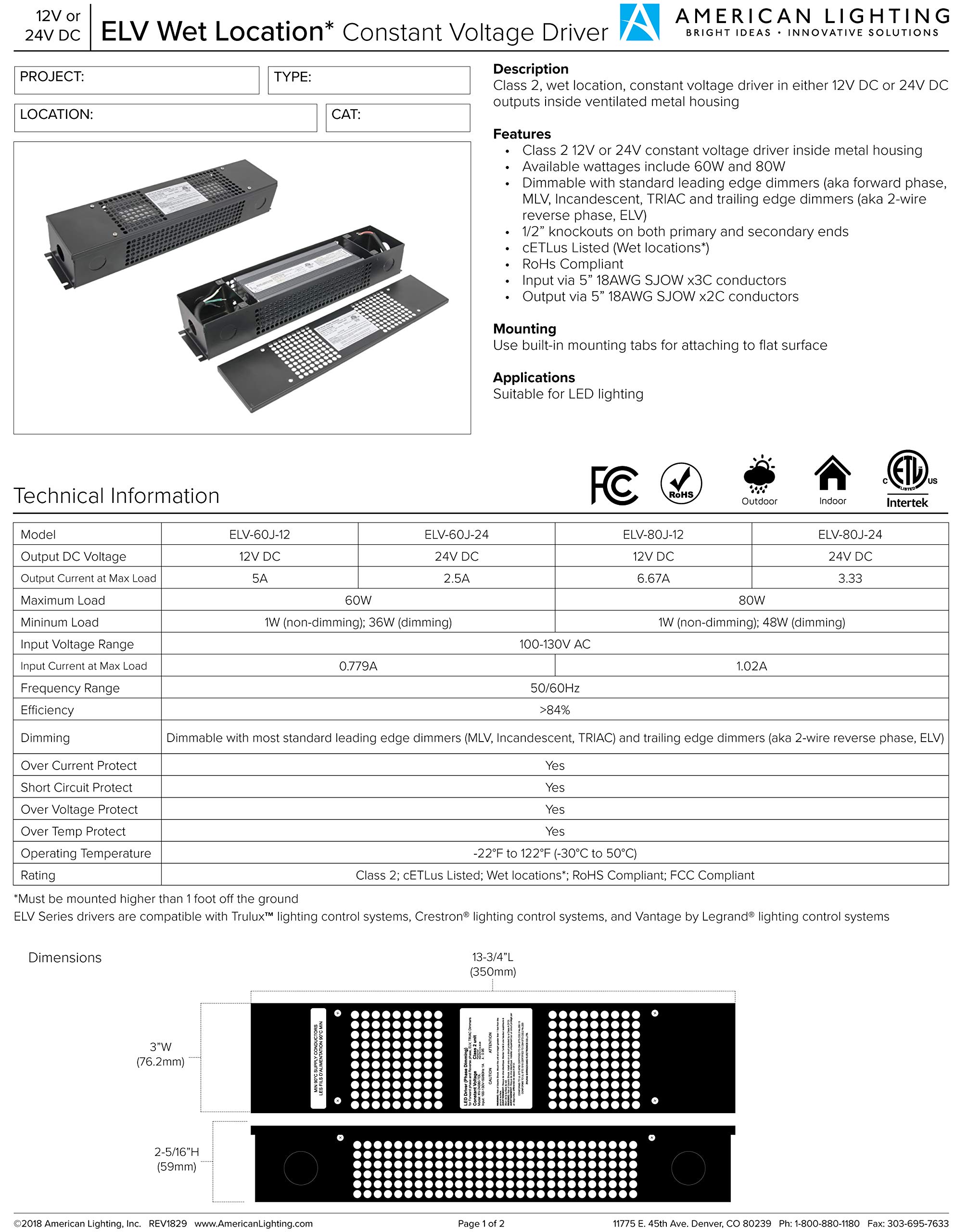 24V Electronic Low Voltage Driver LED Hardware Driver Power Supply, Adaptive Driver, 60-Watt