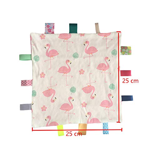 G-Tree Pink Baby Tag Comforter Taggy Blanket, Security Blanket with Multi-Coloured Tag, Taggy Plush Comforter - Pale Pink Textured Underside