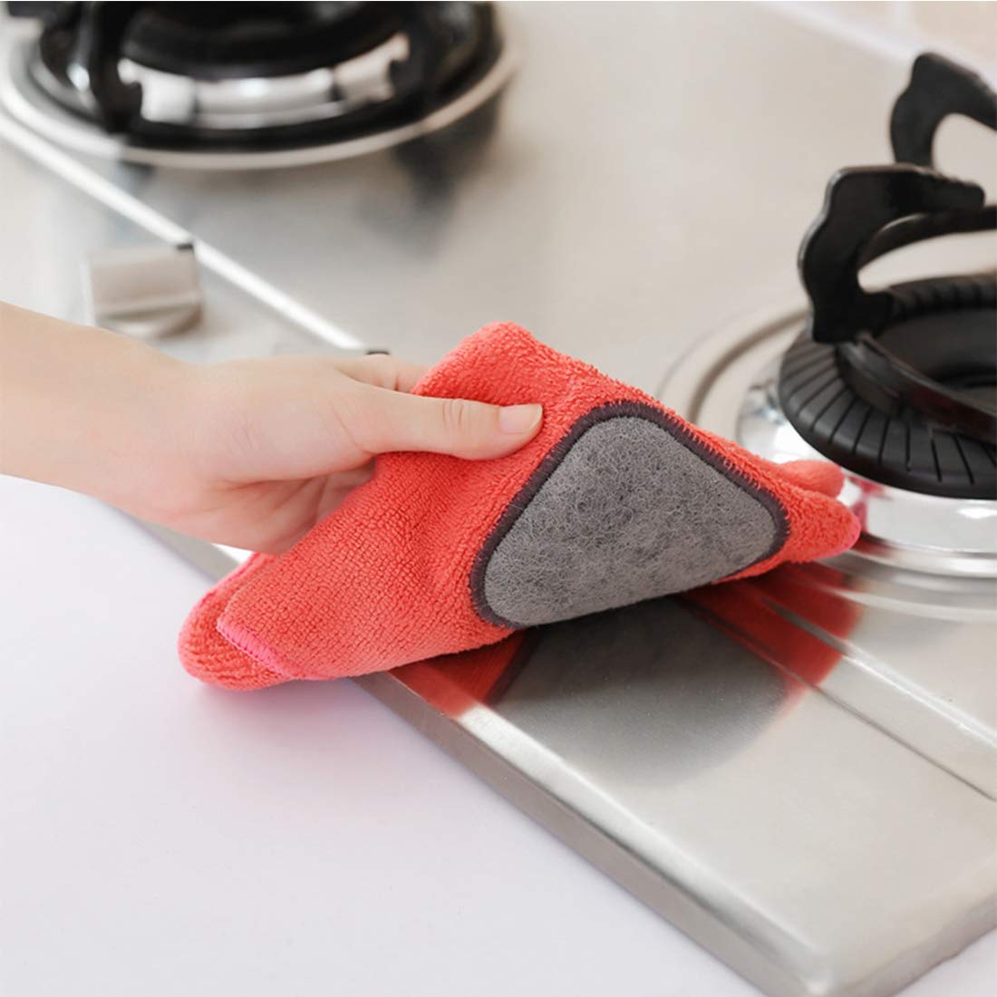 2PCS Microfiber Kitchen Dish Towels Cloths with Hanging Hoop, Cleaning Cloth High Absorbent Dish Clothes for Washing Dishes(Grey)