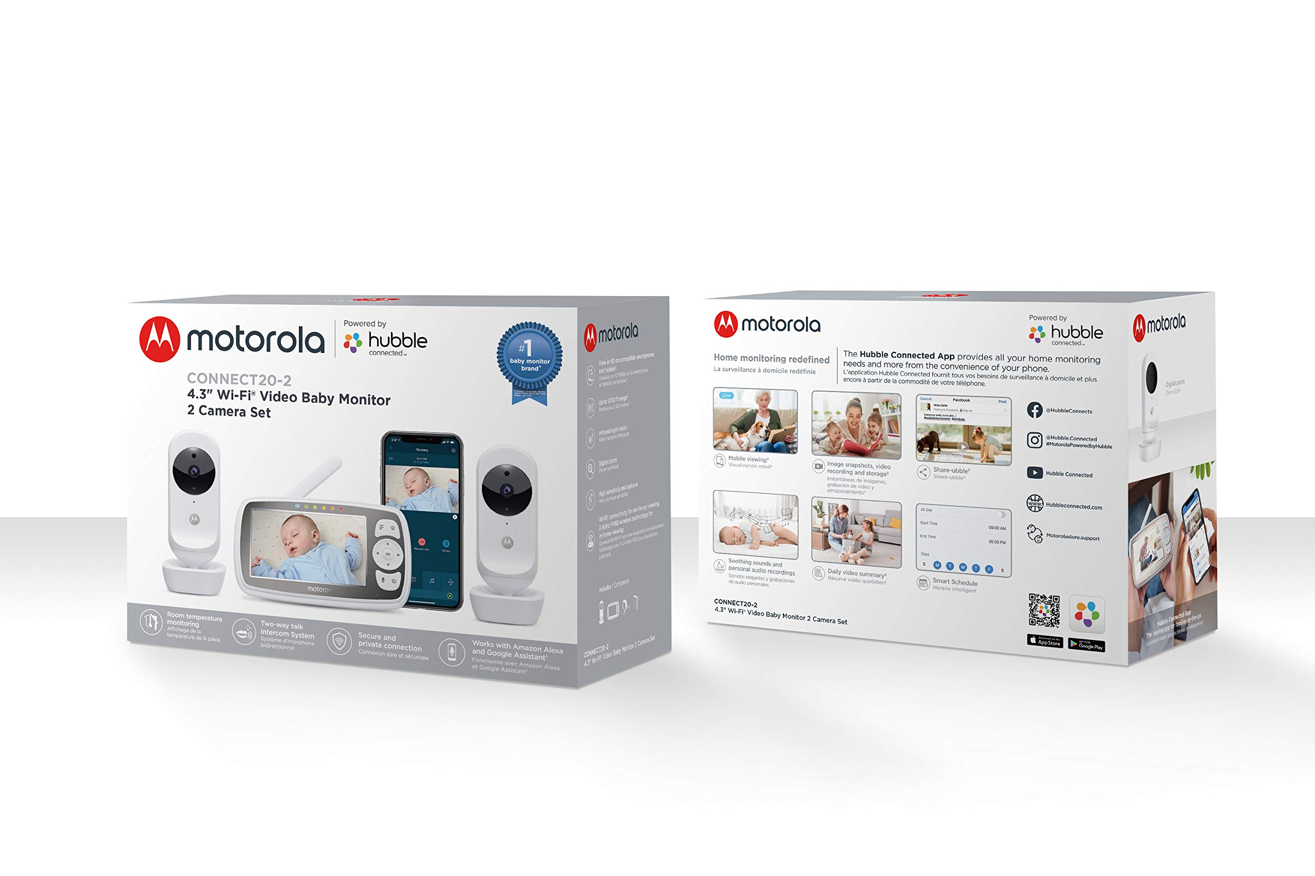 Motorola Connect20-2 Video Baby Monitor with Two Cameras β 4.3" Parent Unit and Wi-Fi Viewing for Baby, Elderly, Pet - 2-Way Audio, Night Vision, Temperature Sensor, Digital Zoom