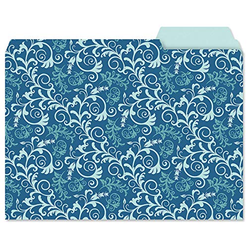 Coastal Blues File Folder Value Pack - Set of 24 File Folders with Staggered Tabs, 6 Designs, Graphic Geometric Print, Office Supplies, Letter Size, 9 ½ x 11 ¾ Inches