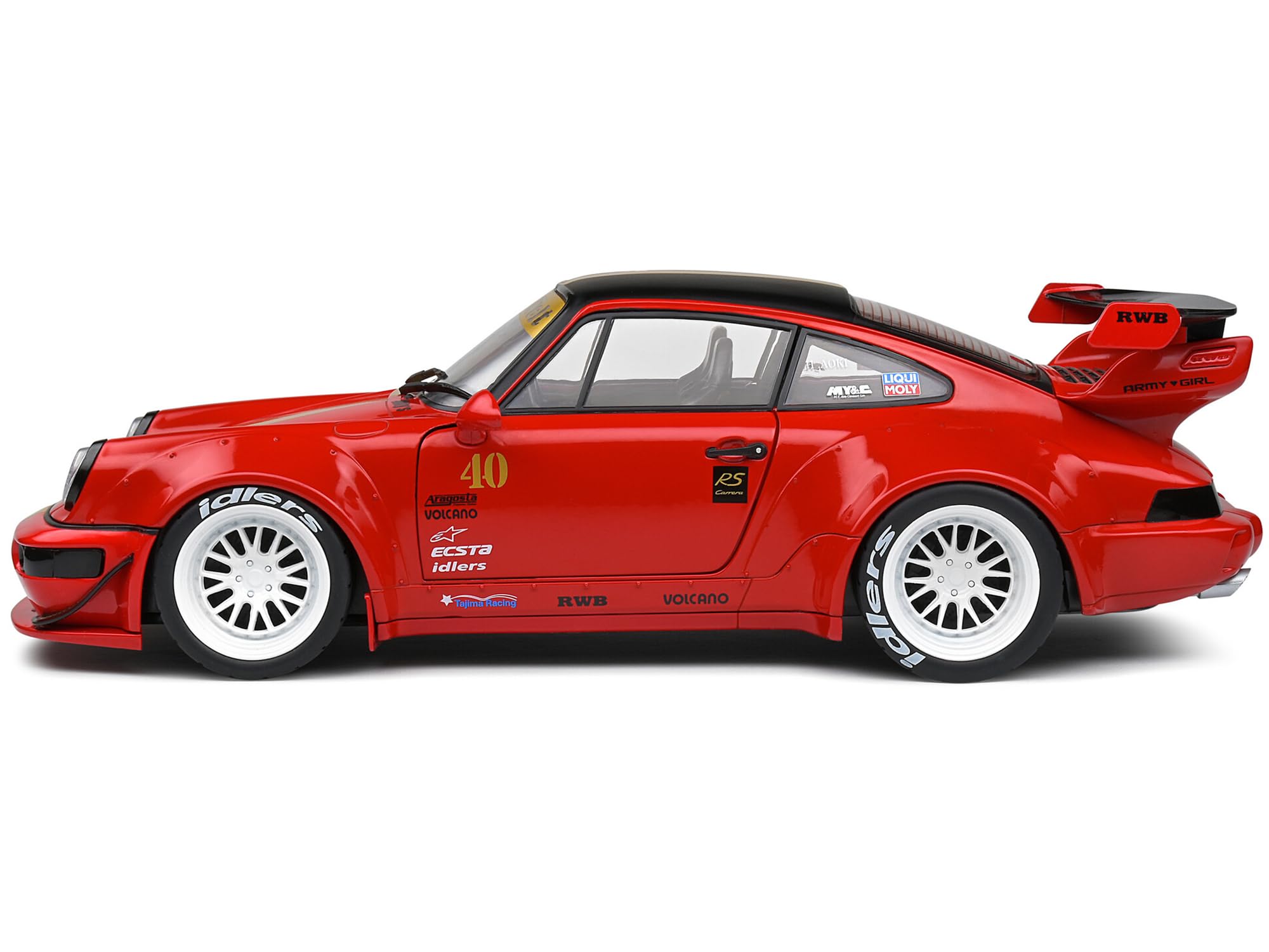 2021 RWB Bodykit #40 Red with Gold Stripes, Black Top and Cherry Blossom Graphics Red Sakura 1/18 Diecast Model Car by Solido S1807506