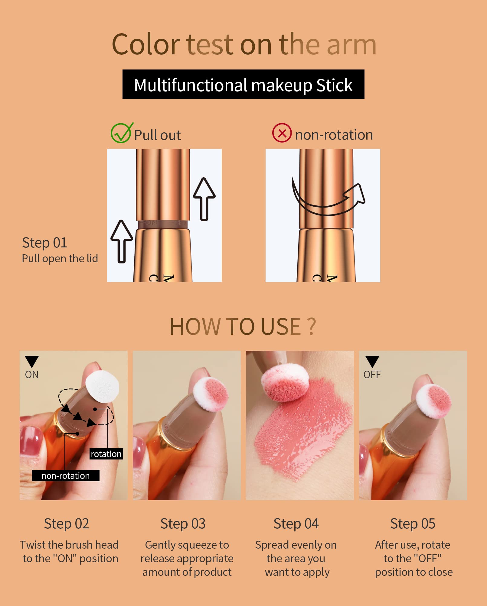 3 Pcs Liquid Contour Beauty Wand Set, Contour & Blush & Highlighter Stick with Cushion Applicator, Attached Easy to Blend, Long Lasting & Smooth Natural Matte Finish (#02#03#05)