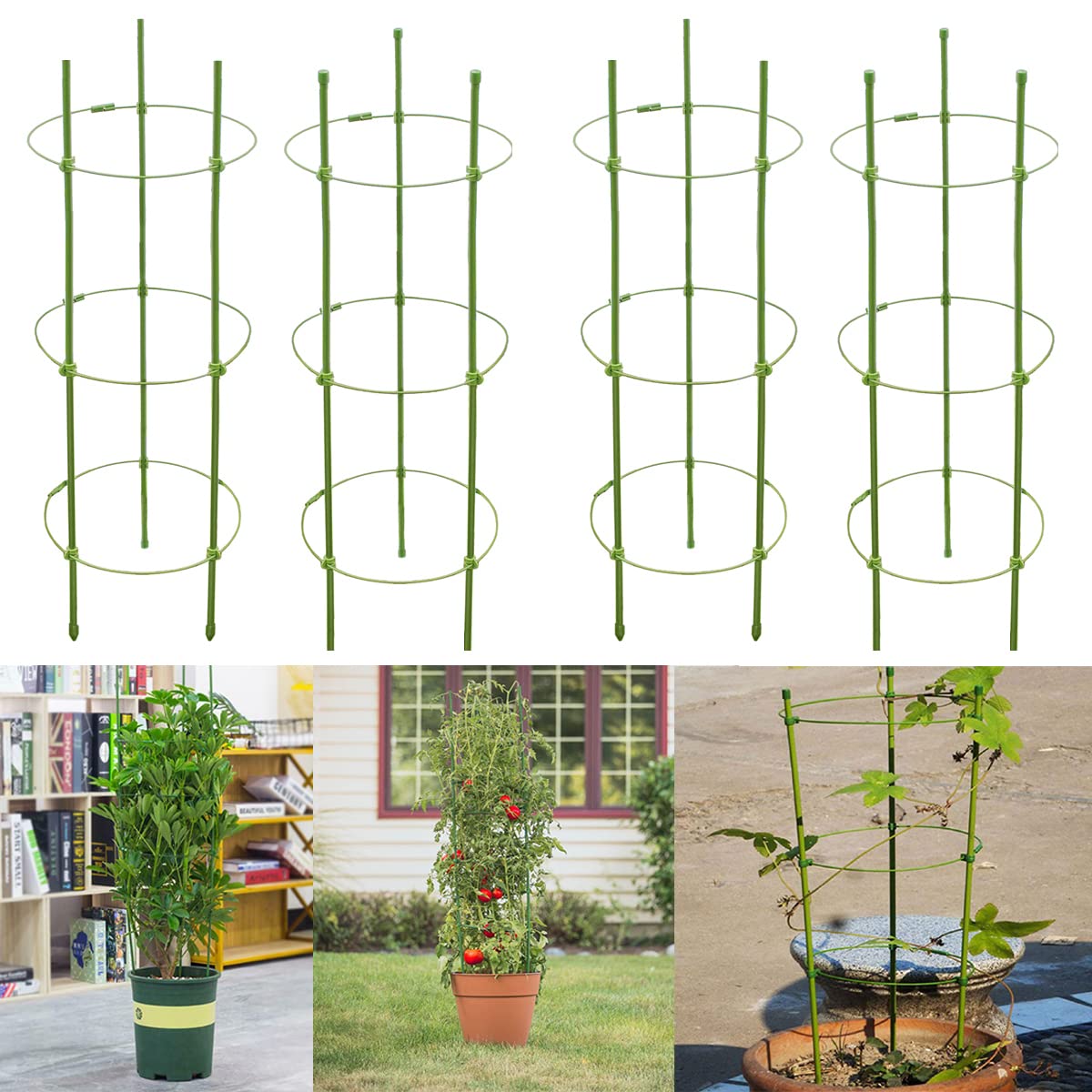 4 Pack Tomato Cages for Garden,Garden Stakes for Plants, Plant Cages with 3 Adjustable Rings,Plant Stake for Supporter Climbing Plants(18 inches,Pack of 4)
