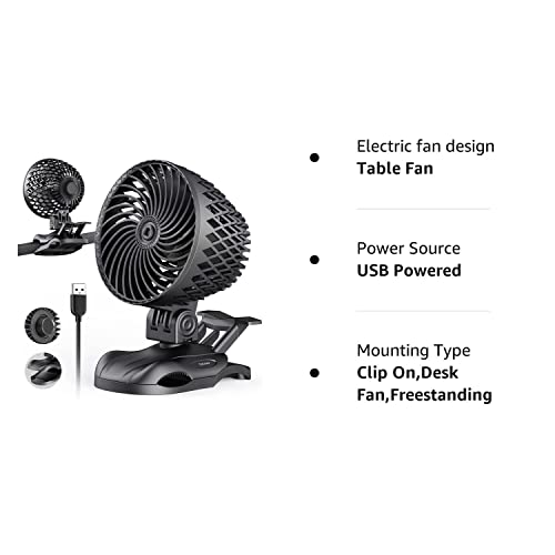 2023 New USB Desk Fan, Variable Speed Clip on Fan with Strong Airflow&Sturdy Clamp, 360°Rotation Adjustable Portable Table Cooling Fan for Home Office Car Stroller