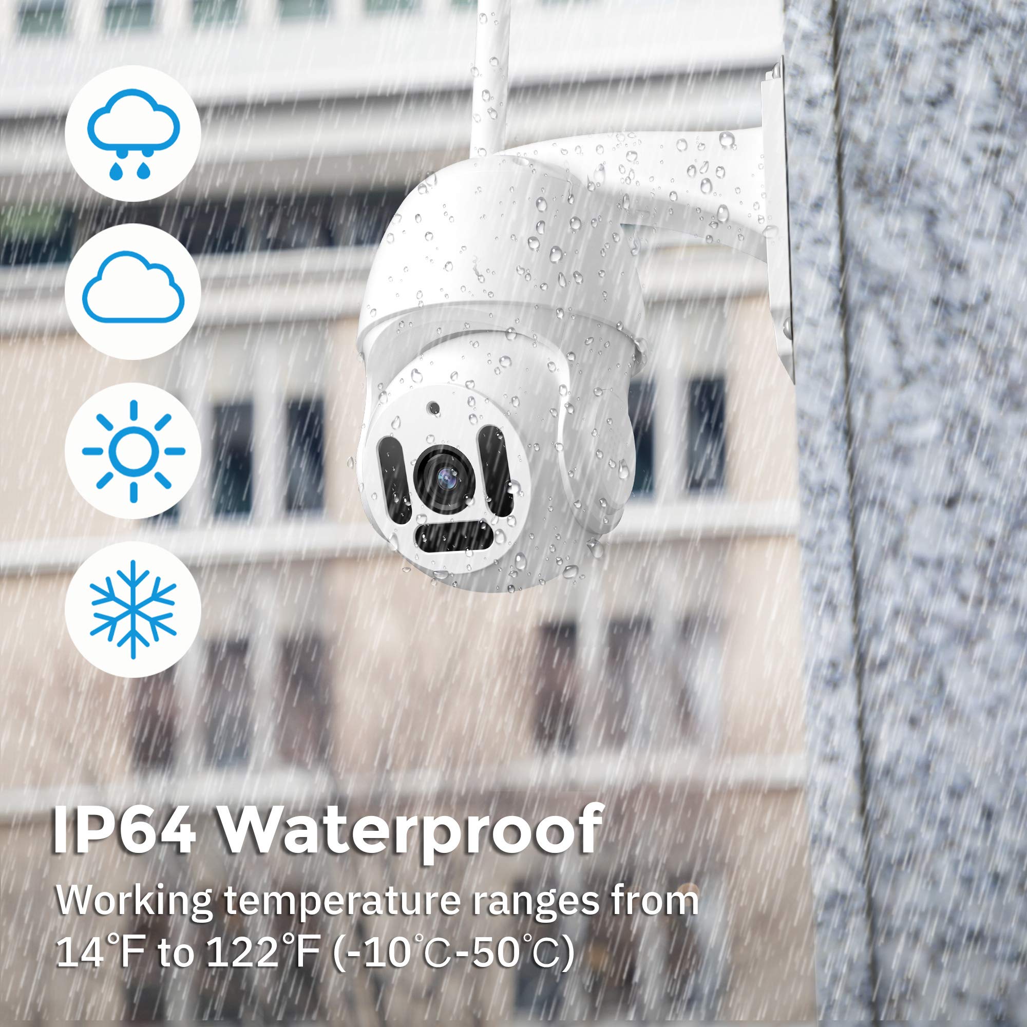 Hugolog PT Security Cameras, WiFi Cameras for Home Security 1080P HD, Outdoor Camera Waterproof,Motion Detection,2-Way Audio,Infrared Night Vision,USA Cloud Server/SD Card Slot, Compatible with Alexa