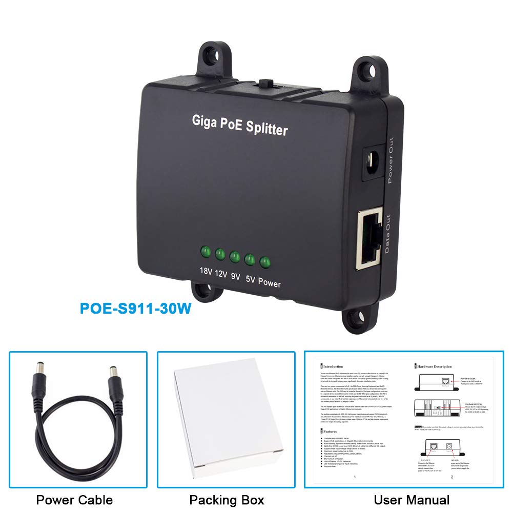 CENTROPOWER Gigabit PoE Splitter,Network-Repeaters,Wall Mountable Adjustable Voltage Output,PoE Powered IEEE 802.3af/802.3at Compliant,POE+ Injector
