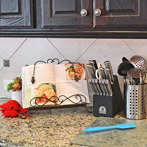 Antique Metal Cookbook Stand Recipe Book Stand for Kitchen Easel Weighted Chain for Gift