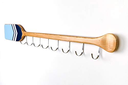 Coat Rack Wall Mount with 8 Hooks on Boat Paddle. Fun, Nautical Themed Clothes Hanger. Makes a Great Gift. Fully Assembled. Mount on Wall or Door in Mudroom, Entryway, Bathroom, Bedroom. Color: Navy