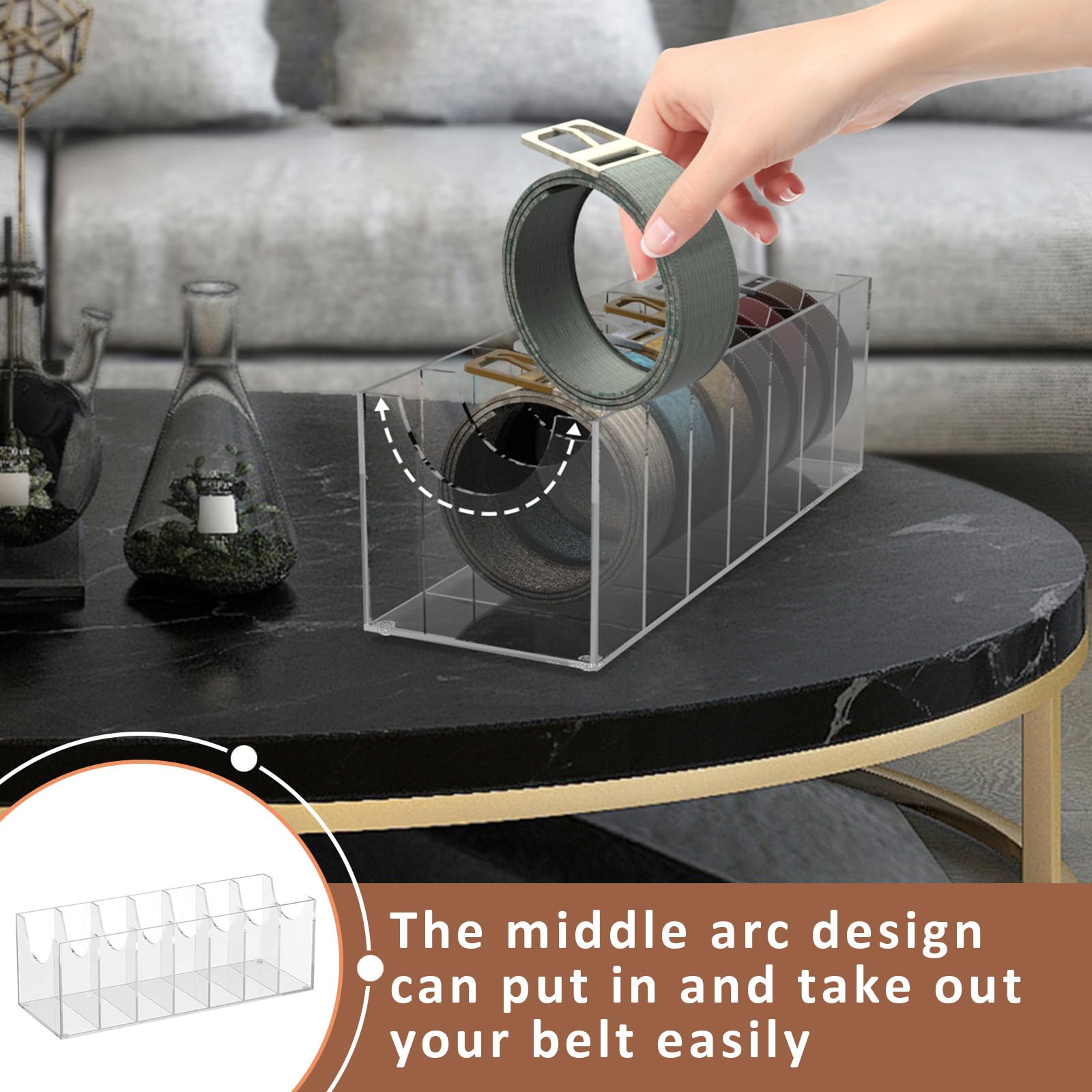 Acrylic Belt Organizer for Closet,Belt Holder for Drawer,Belt Rack Storage Organizer For Men,Clear Tie Organizer Holder Rack Wall Mount with 7 Compartments for Bow Cosmetics Bracelets Jewelry