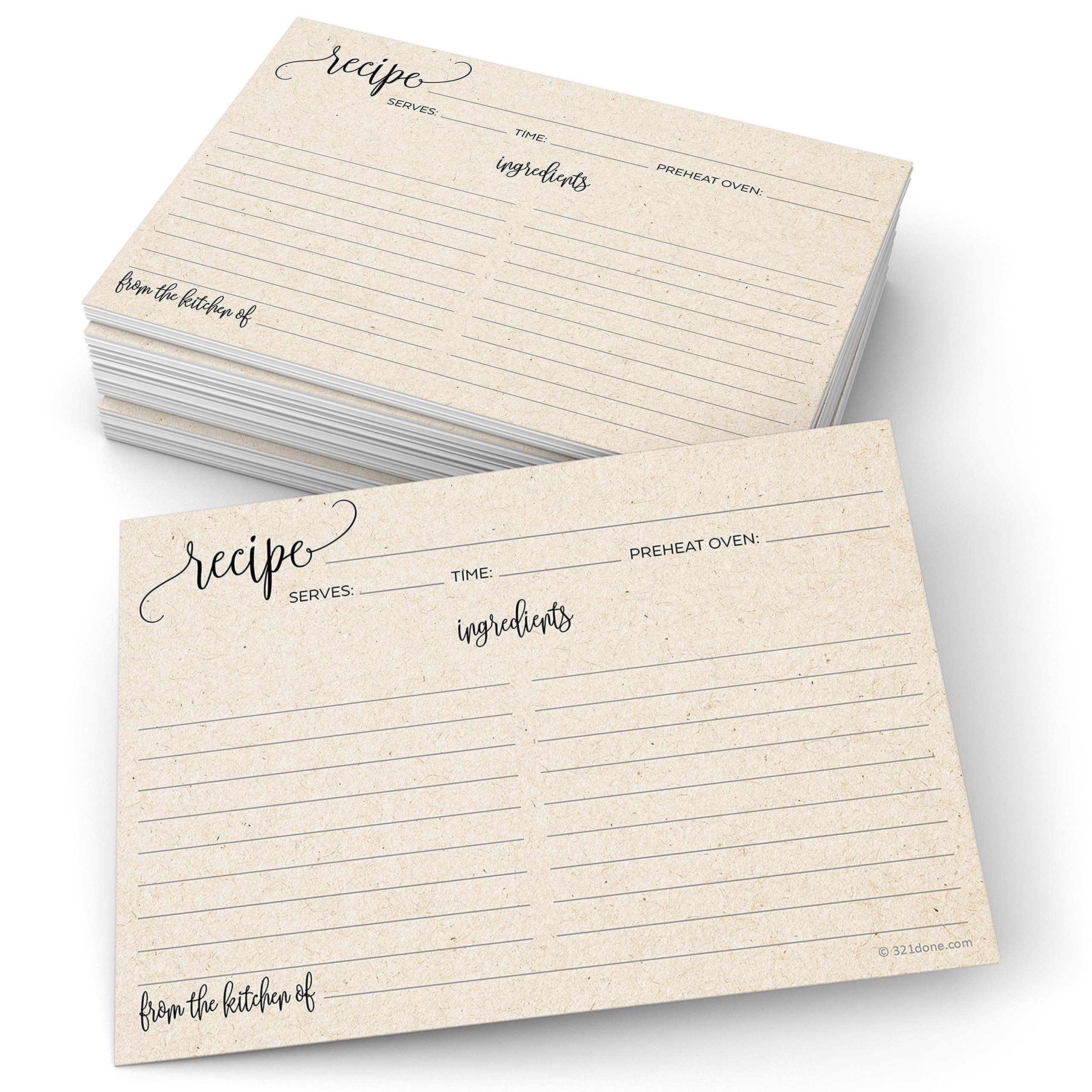 321Done 5x7 Recipe Cards (Set of 50) Rustic Kraft Tan Modern Contemporary - From the Kitchen Of - Double-Sided for Weddings, Bridal Shower, Baby, Recipe Gift Exchange - Made in USA - Vintage X-Large