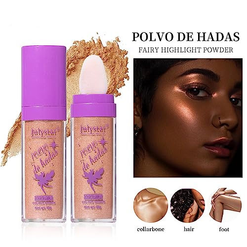 3 Colors Polvo De Hadas Highlighter Powder, Body Brightens Face Blusher Patting Makeup Glitter Stick with Sponge Set for Hair Cosmetic