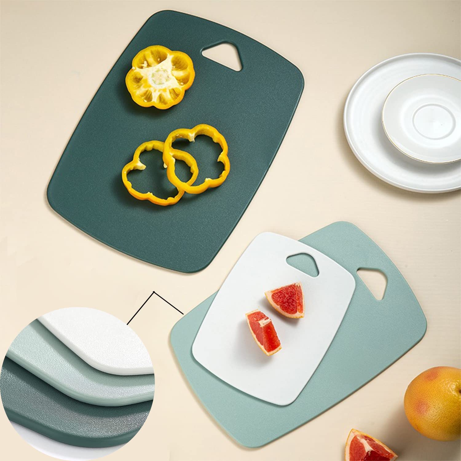 3 PCS Plastic Cutting Board, Cutting Boards for Kitchen, Plastic Chopping Board Set Easy Grip Handle Food Chopping Boards for Dishwasher Safe, Chop Meat, Veggies