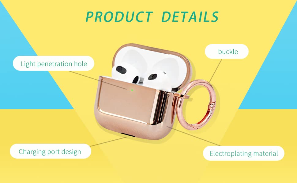 AirPods 3 Case Cover with Keychain,Mirror Plating Silicone Cover Airpods 3 Accessories with Keychain,for Women Men with Apple Airpods 3 Case 2021 (Gold)