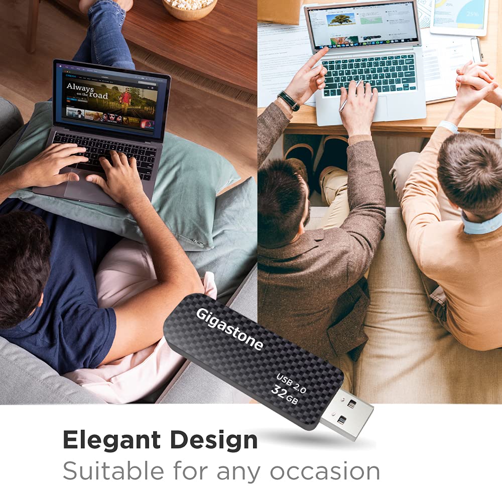 GIGASTONE V30 32GB USB 2.0 Flash Drive, Retractable Sliding Design Pen Drive, Carbon Fiber Style Thumb Drive, Reliable Performance & Durable