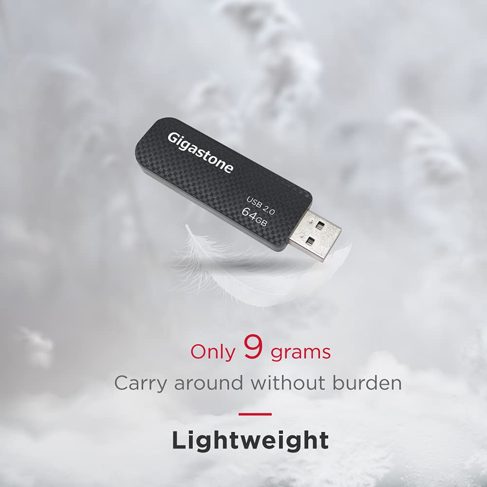 GIGASTONE V30 64GB USB 2.0 Flash Drive, Retractable Sliding Design Pen Drive, Carbon Fiber Style Thumb Drive, Reliable Performance & Durable