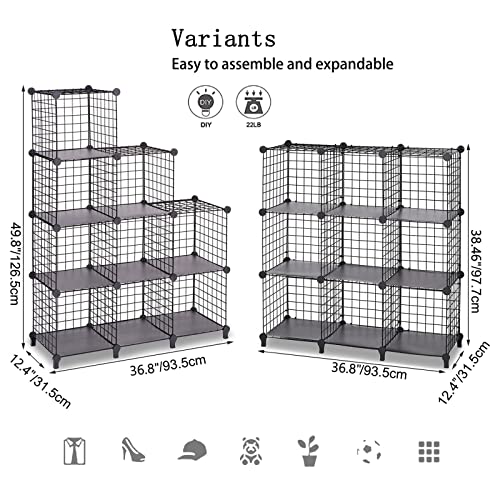 ANWBROAD Wire Cube Storage Organizer, 9 Cube Metal Grid, Wire Shelves Organizer, C grids Panels, Closet Organizer Shelves, Ideal for Bedroom Living Room Office 11.8β x 11.8β Black ULWT009B
