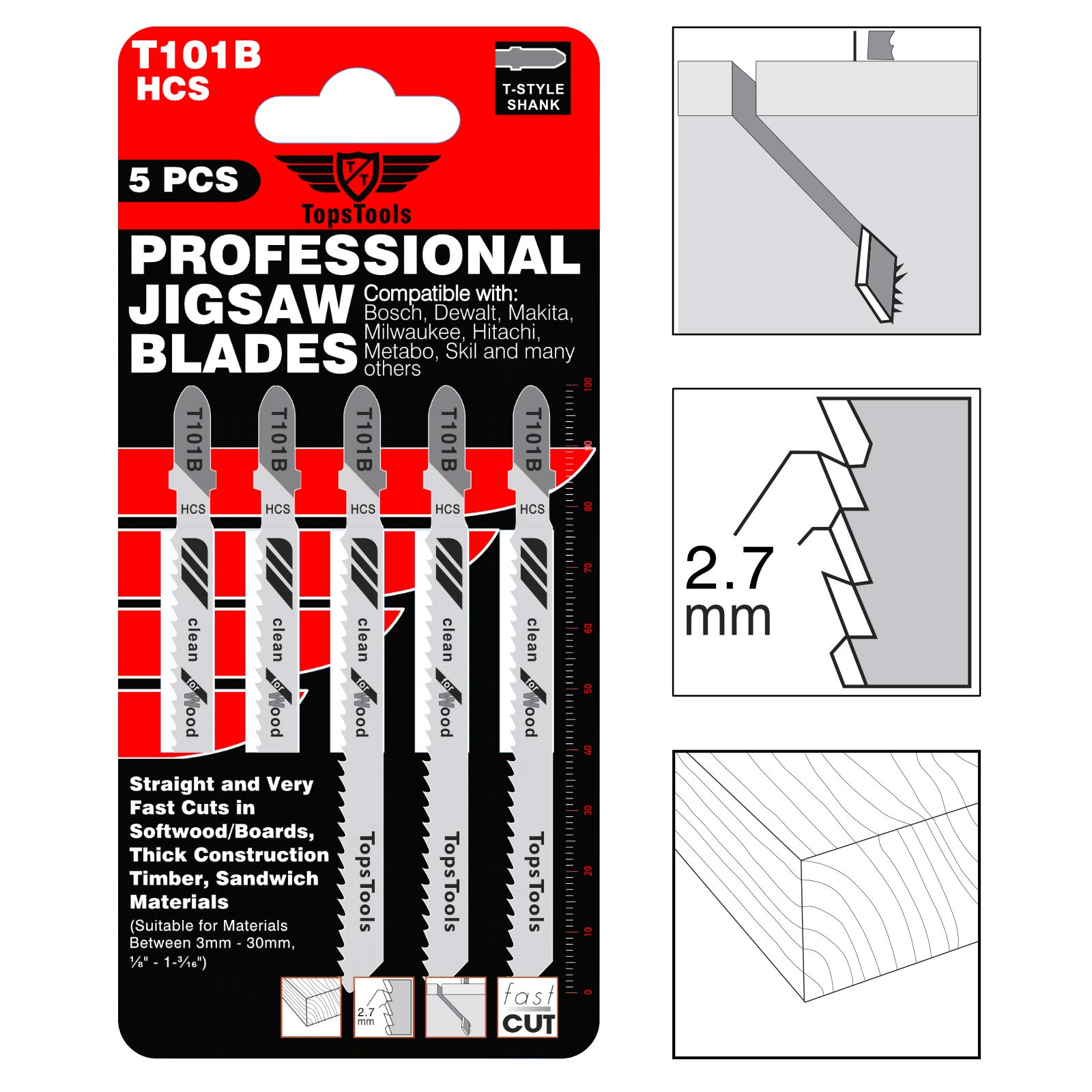 25 x TopsTools T101B Jigsaw Blades for Bosch, Dewalt, Makita, Milwaukee and many more