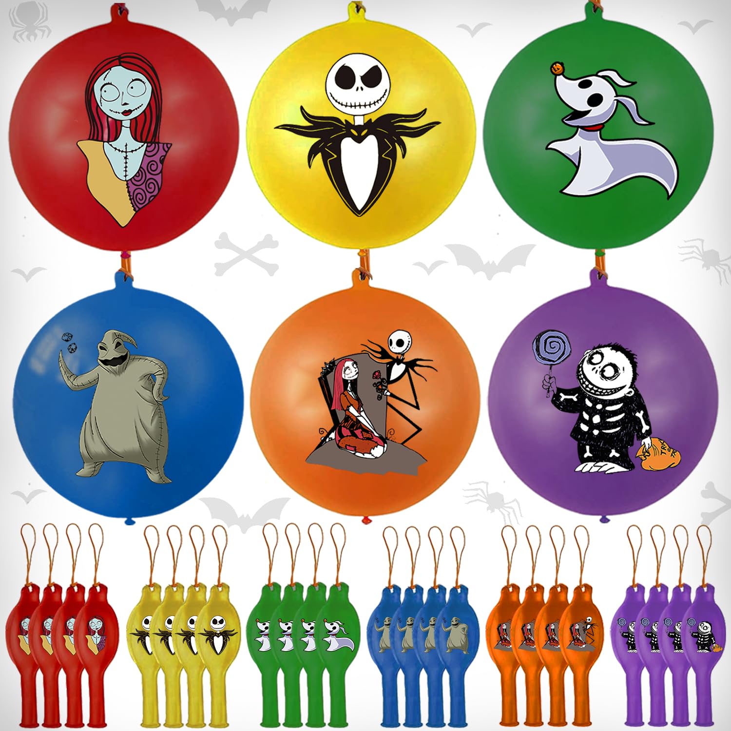 24 Pcs Nightmare Christmas Punch Balloons Nightmare Christmas Party Favors Latex Bounce Balloons with Rubber Band Handle for Birthday Party