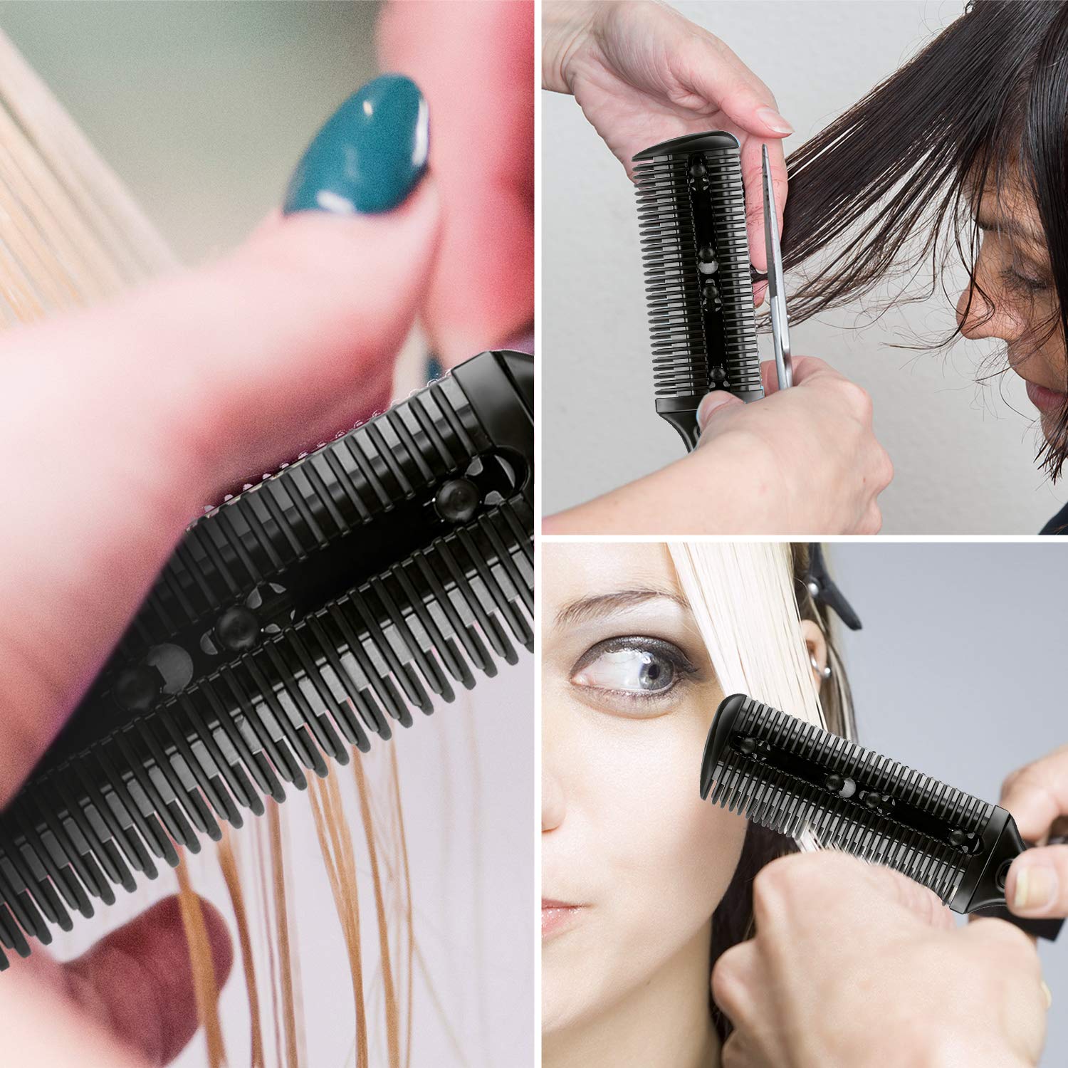 3 Pieces Razor Comb with 10 Pieces Razors, Hair Cutter Comb Cutting Scissors, Double Edge Razor, Hair Thinning Comb Slim Haircuts Cutting Tool (Black)