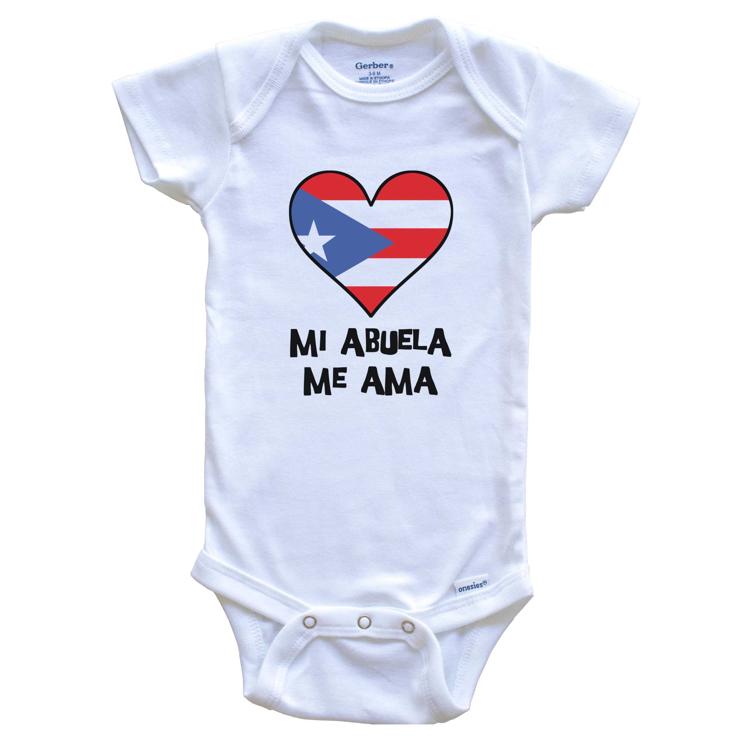 My Grandma Loves Me Spanish Language Puerto Rico Flag Heart One Piece Baby Bodysuit - Mi Abuela me AMA, 18 Months White