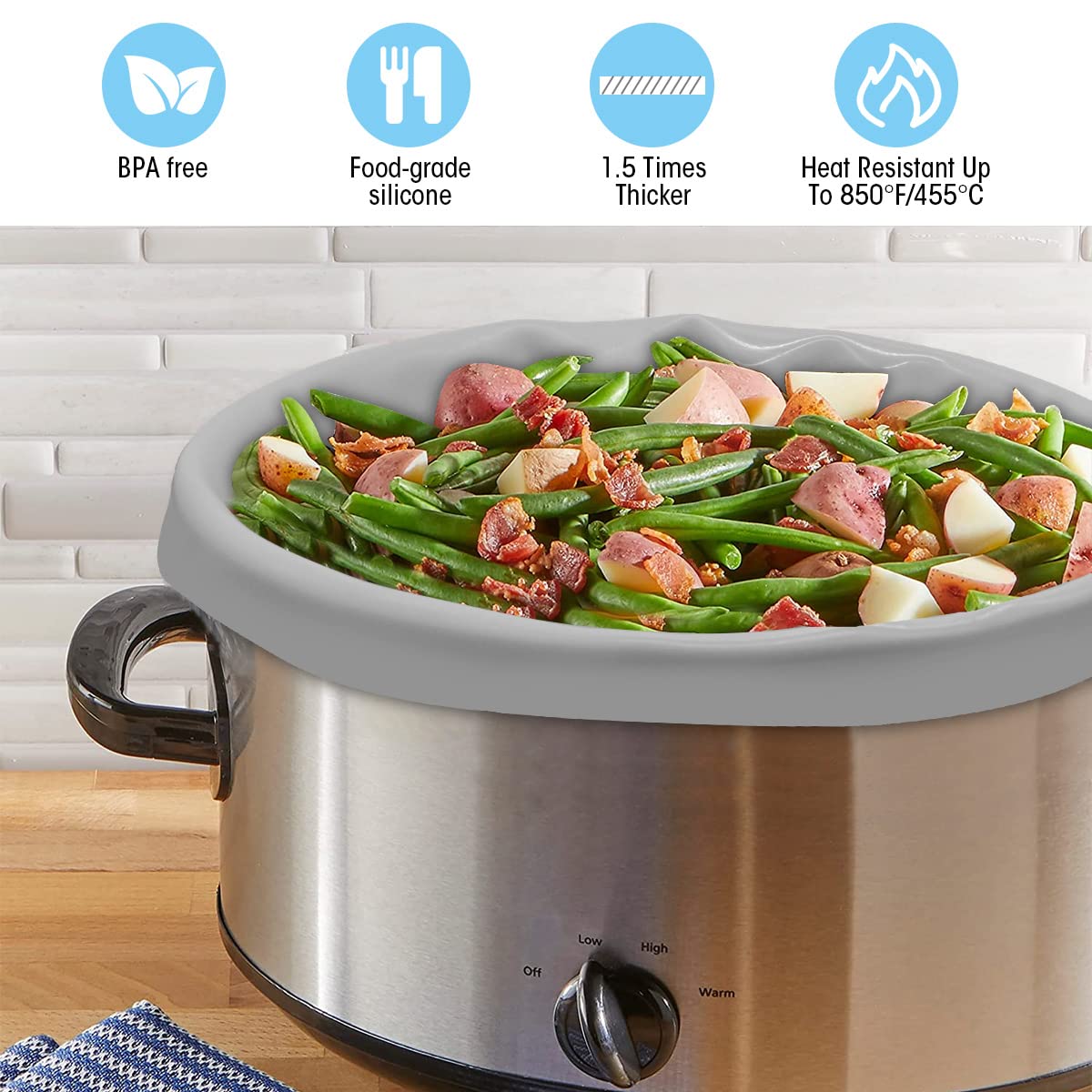 2 Pack Slow Cooker Liners - Reusable Crock pot Divider, Safe Silicone Cooking Bags Fit 7-8 Quarts Oval or Round Pot (Fit 8 QT Grey+Pink)
