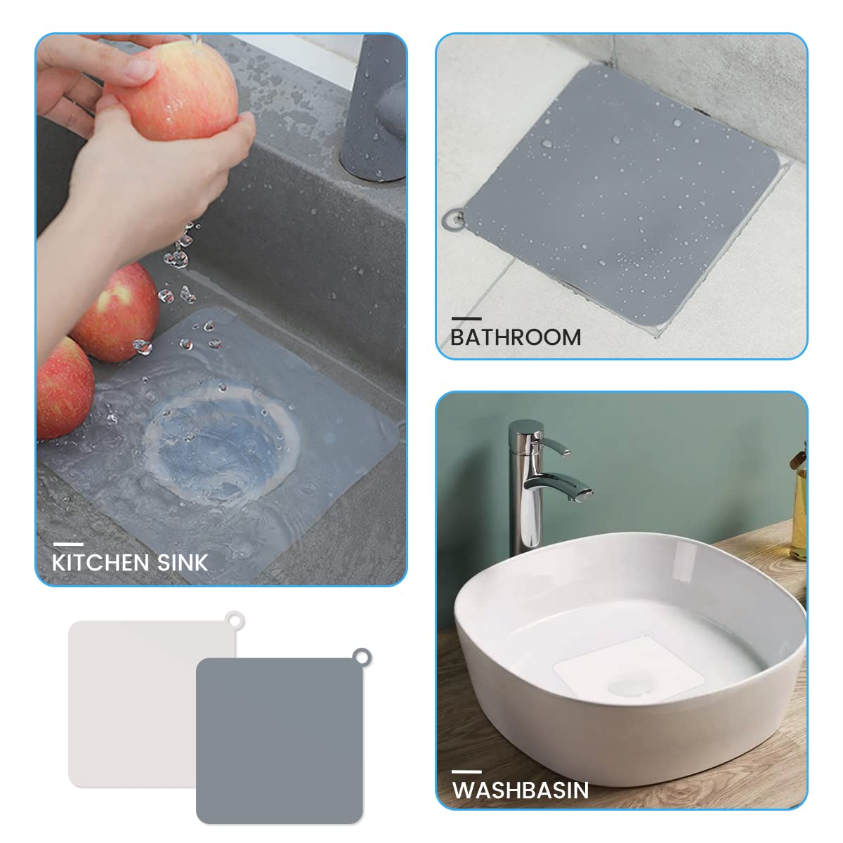 4 Pieces Silicone Drain Plugs,Shower Drain Stopper for Bath, Floor Drain Anti-Odor Mat,Kitchen Seal, Sewer Deodorization Suitable for Kitchen, Bathroom and Tub (5X5 Inch Gary 2pack+White 2 Pack)