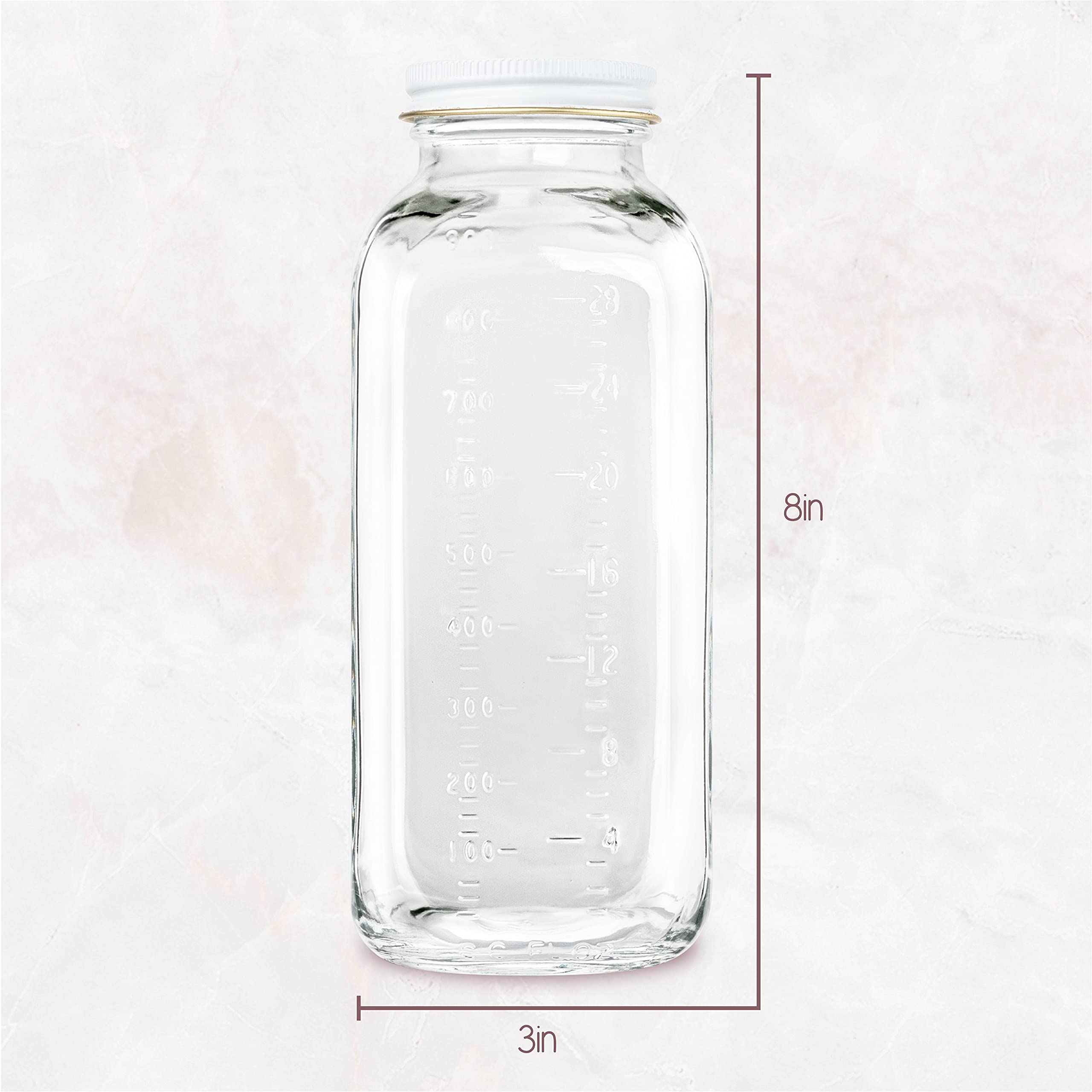 32oz Square Glass Milk Bottle with White Metal Airtight Lids - Vintage Reusable Milk Jugs - Dairy Drinking Containers for Milk, Yogurt, Smoothies, Kefir, Kombucha, and Water- by kitchentoolz