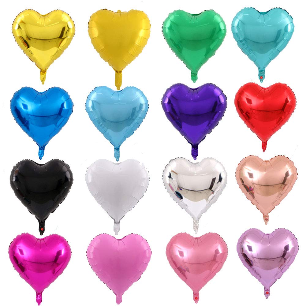 AnnoDeel 50 pcs 10 Inch Heart Foil Balloons, Multi-colored Heart Mylar Balloons Mixed Color for Wedding Birthday Baby Shower Party Decoration
