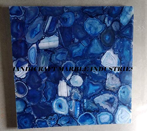33" x 33" Inch Blue Agate Stone Square Dining Table Top, Blue Agate Stone Square Coffee Table Top, Blue Agate Stone Square Centre Table Top, Piece Of Conversation, Family Heir Loom