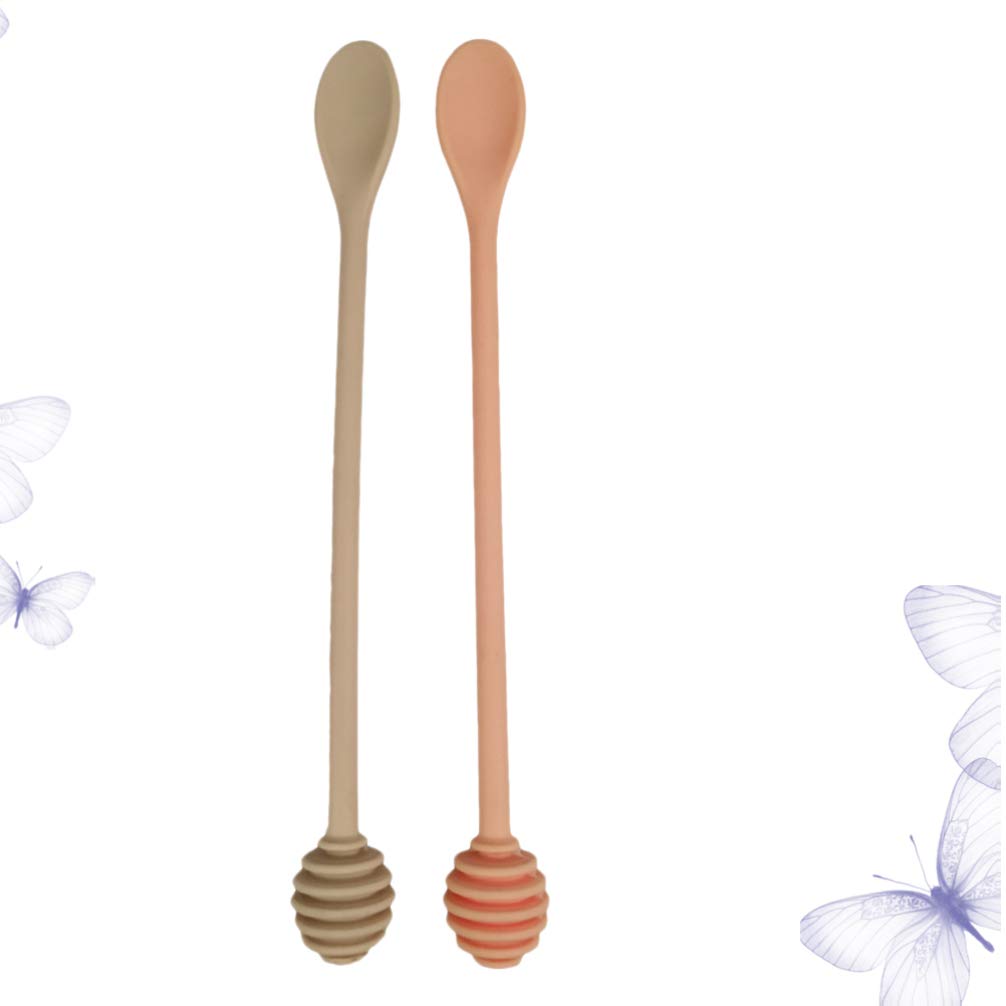 2PCS Silicone Syrup Dipper Honey Dipper Stick: Long Handle Syrup Dipper Stick Honey Mixing Stirrer Spoon Silicone Mixing Spoon for Coffee Tea Honey (Random Color)