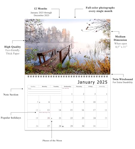 2025 Spiral-bound Wall Calendar (The Great Outdoors) - 12 Months Desktop/Wall Calendar/Planner