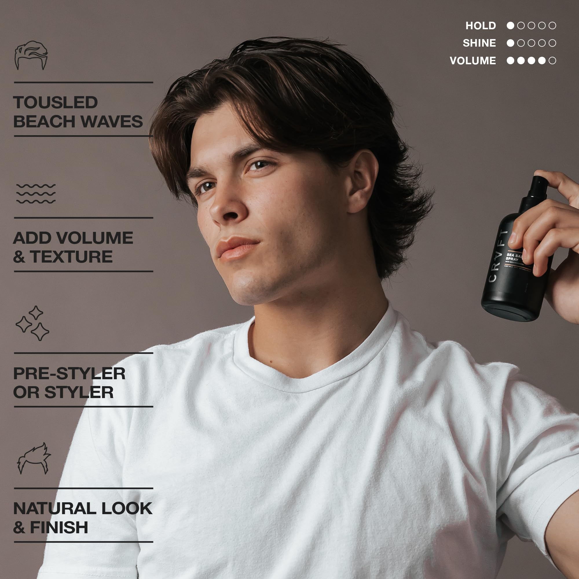 CRVFT Sea Salt Spray 6oz | Light Hold/Natural Finish | Add Volume & Texture | Ideal for All Hair Types & Lengths | Men's Texturizing Surf Spray | Made in the USA | Paraben & Sulfate Free [Scented]