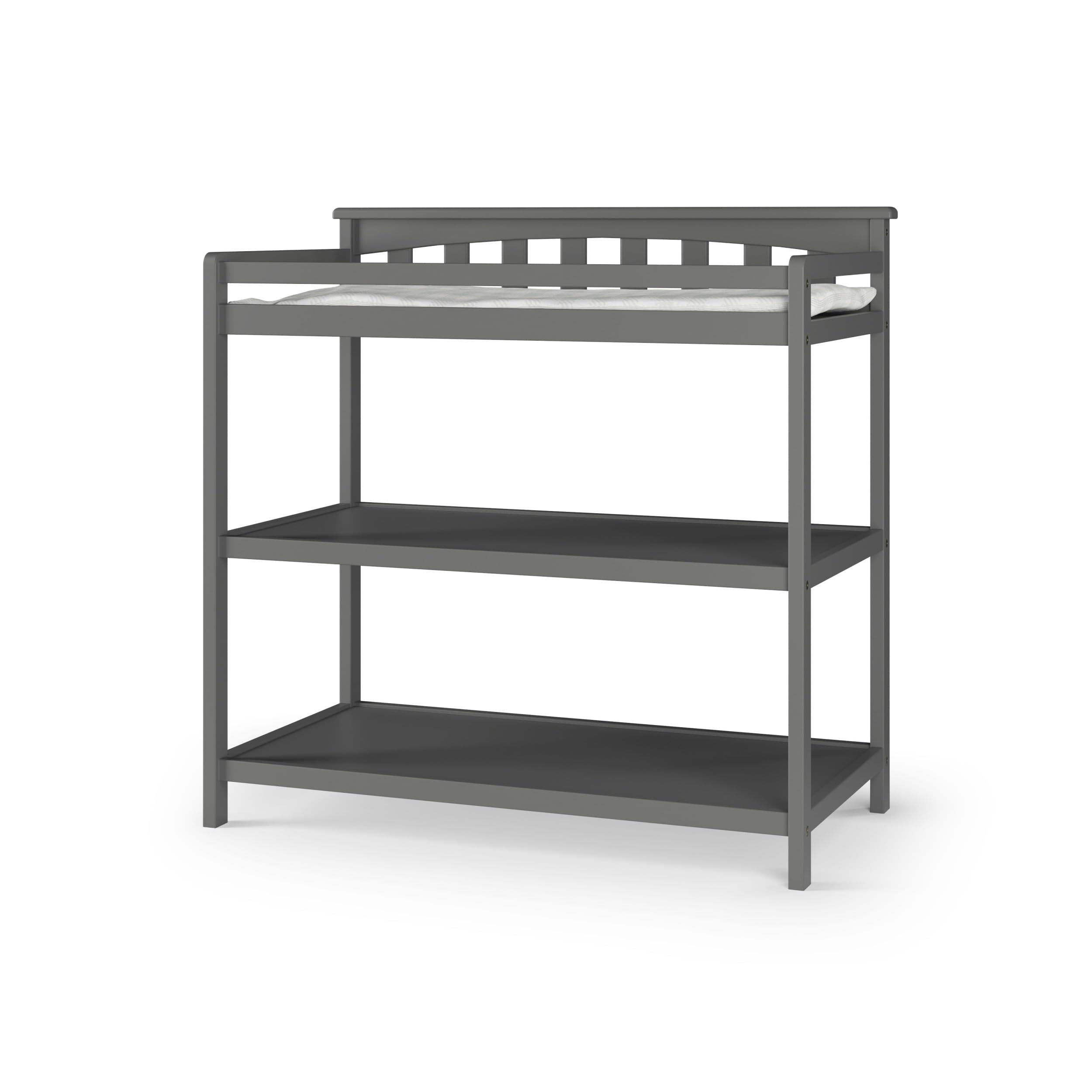 Child Craft Flat Top Infant Changing Table, Water-Resistant Pad and Safety Strap, Anti-Tip Kit Included to Prevent Tipping, Non-Toxic, Baby Safe Finish (Cool Gray)