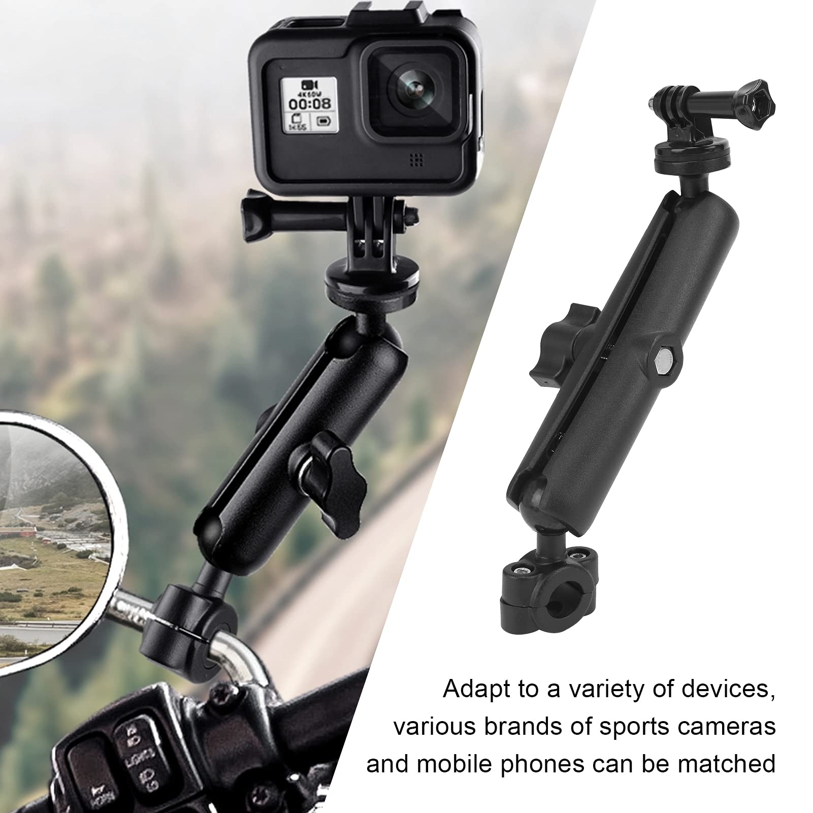 360° Motorcycle Handlebar Bracket, Motorcycle Camera Motorcycle Handlebar Mount Action Camera for Mobile Phones for Sports Cameras