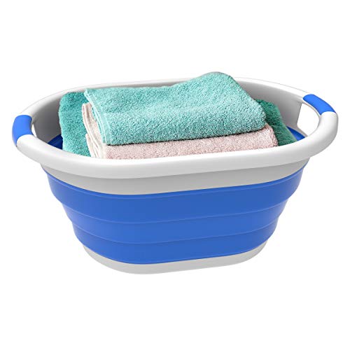 Collapsible Laundry Basket- Space Saving Pop Up Clothes, Multiuse Organizer/Storage Container with Comfort Grip Handles by Lavish Home (Blue)
