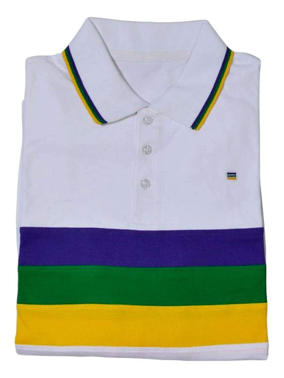 Child Large Mardi Gras Rugby White Purple Green Yellow Knit Long Sleeve Shirt