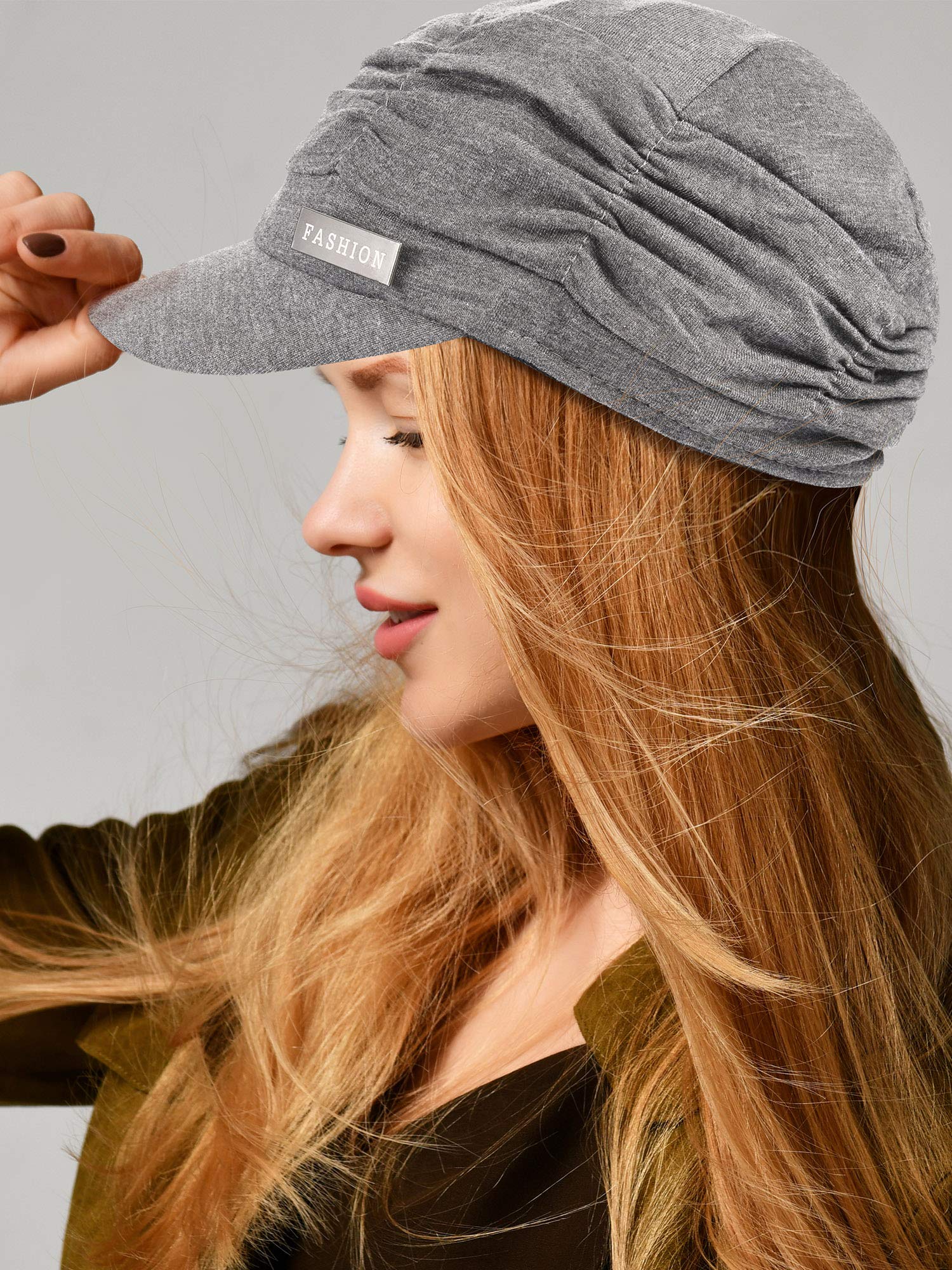 2 Pieces Women Newsboy Cabbie Cap Beret Hats Bamboo Baseball Cap Cotton Painter Visor Hats for Women (Black, Grey)