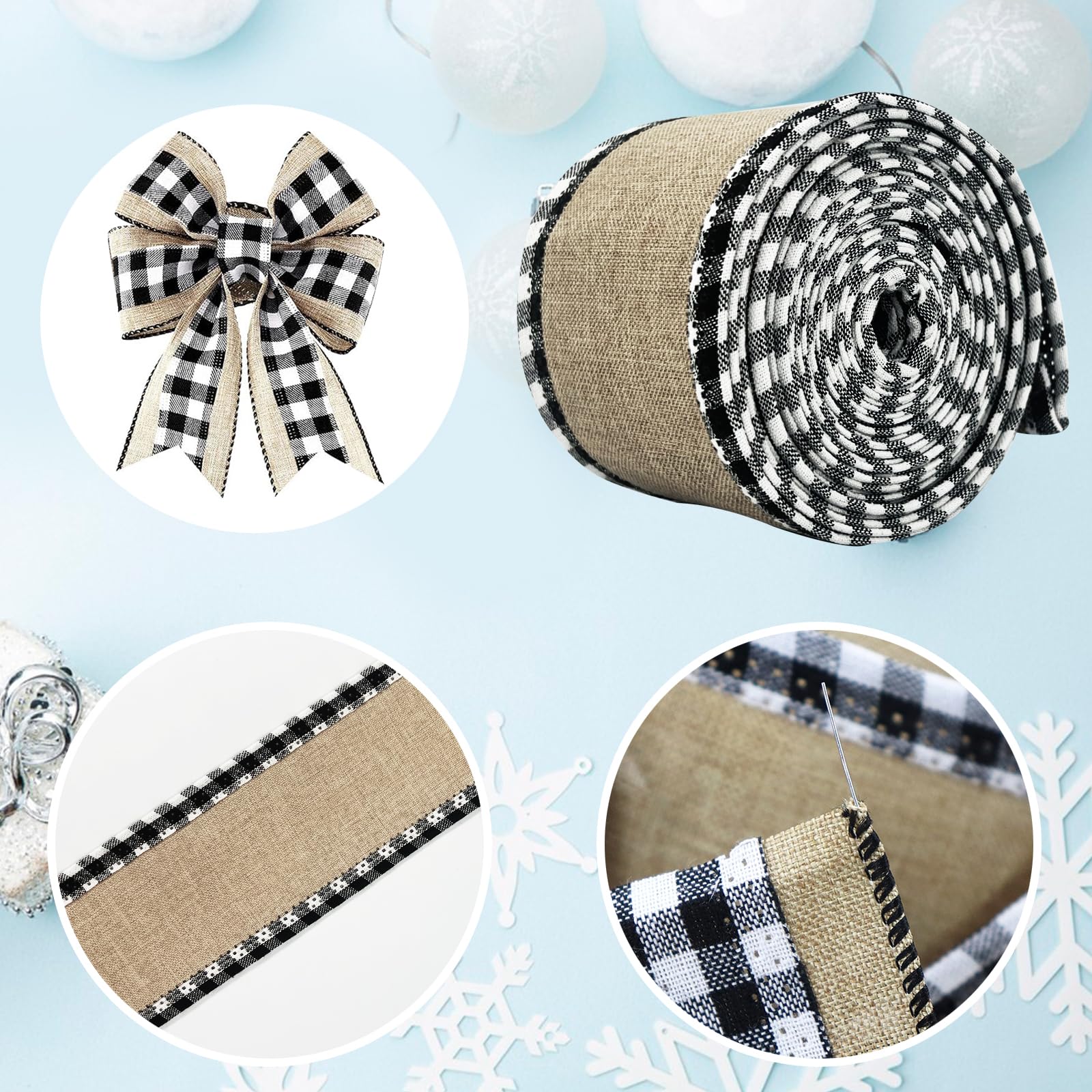 3 Rolls Buffalo Plaid Ribbons in All 18 Yards 2.5 inch Width Burlap Ribbon Christmas Checked Burlap Ribbon ,Black and White Checkered Ribbon ,for Crafts DIY Garland,Bows Crafts Decoration