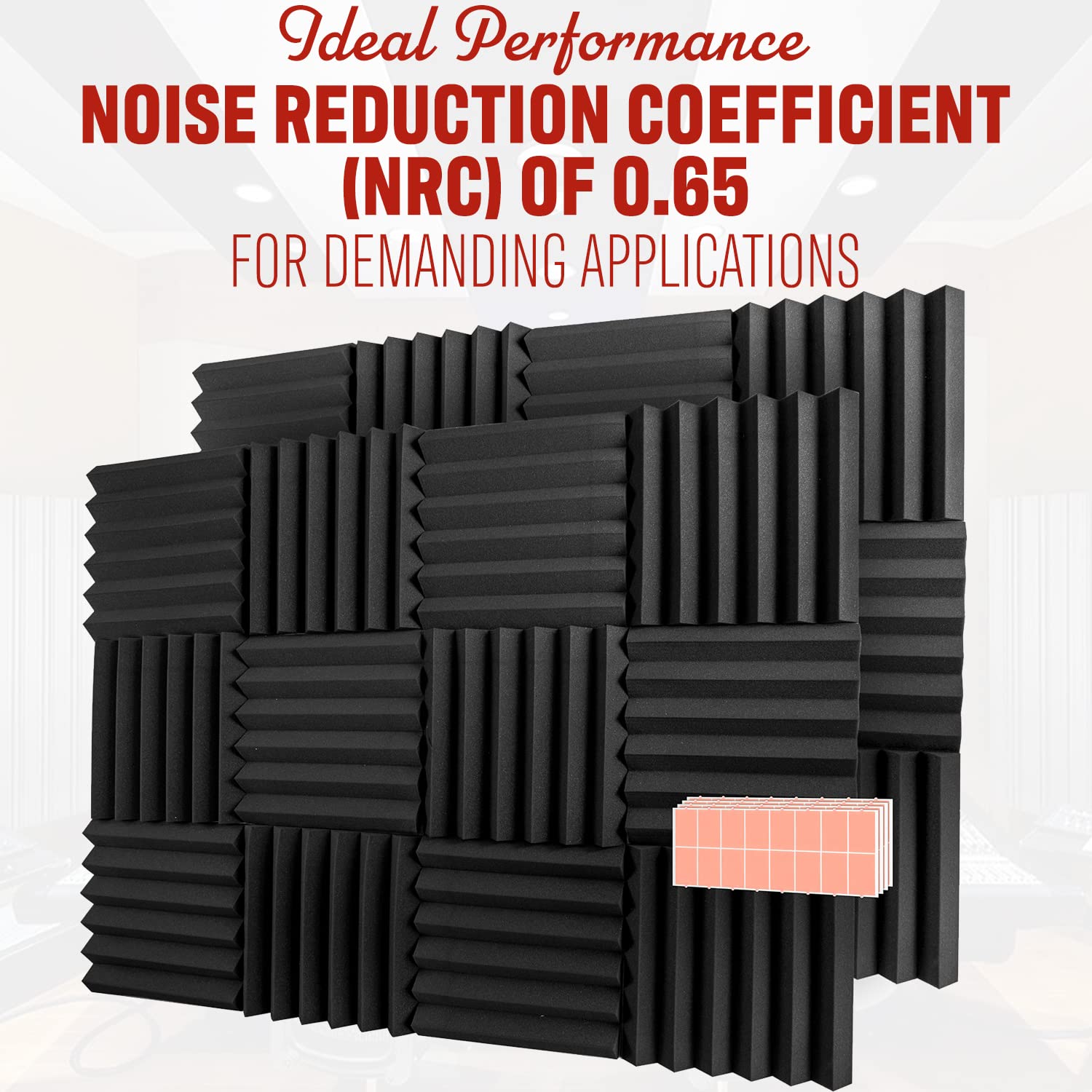 Acoustic Panels Soundproof Wall Panels- 24 Pack 2" x 12" x 12" Sound Proof Foam Panles Adhesive High Desnsity Fireproof Sound Panels Top Quality Sound Deadening Panels Ideal for Home & Studio