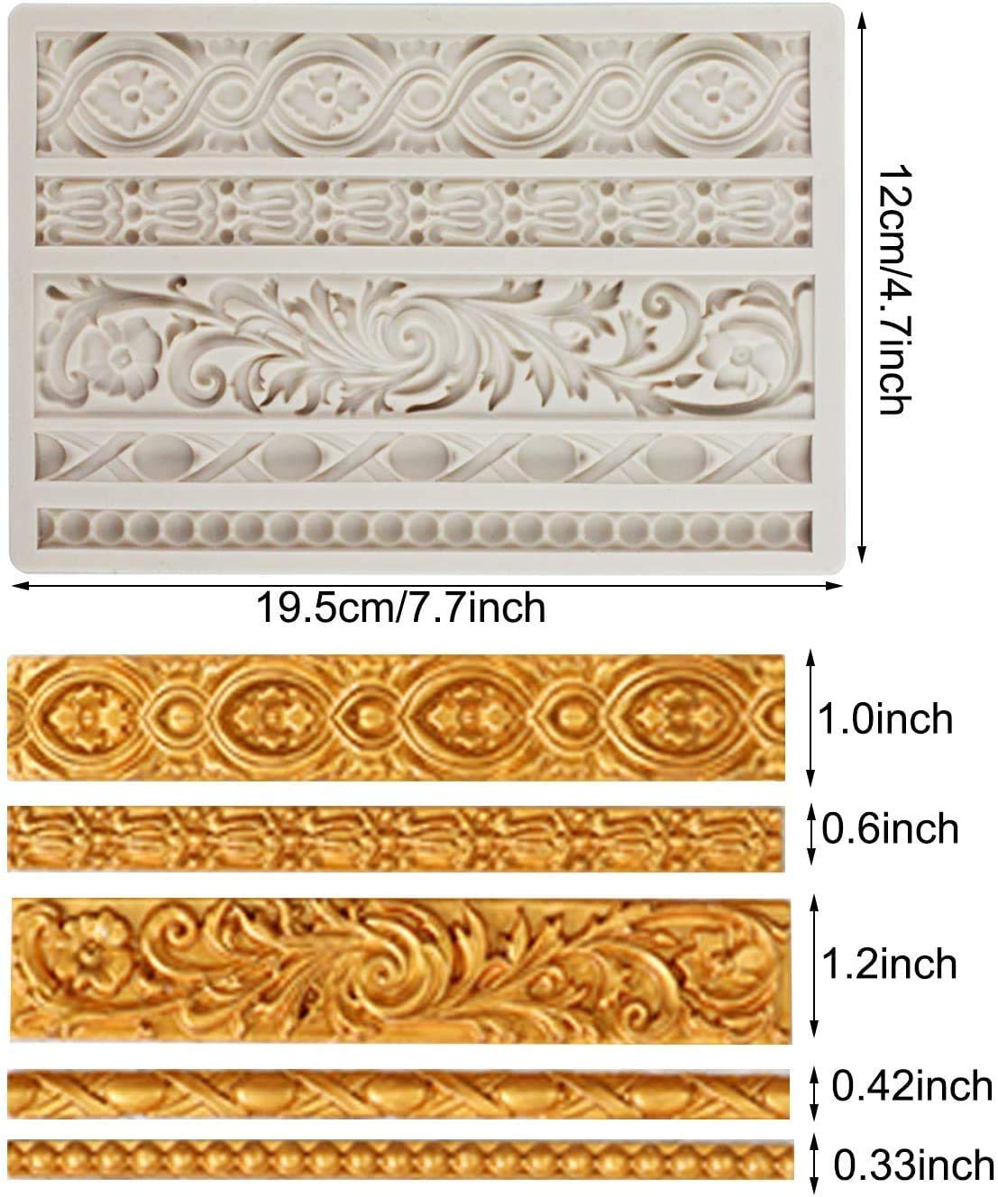 3 Pieces Baroque Fondant Molds Scroll Border Lace Silicone Molds Curlicues Gum Paste Candy Chocolate Molds for Cake Decorating Sugar Craft Polymer Clay